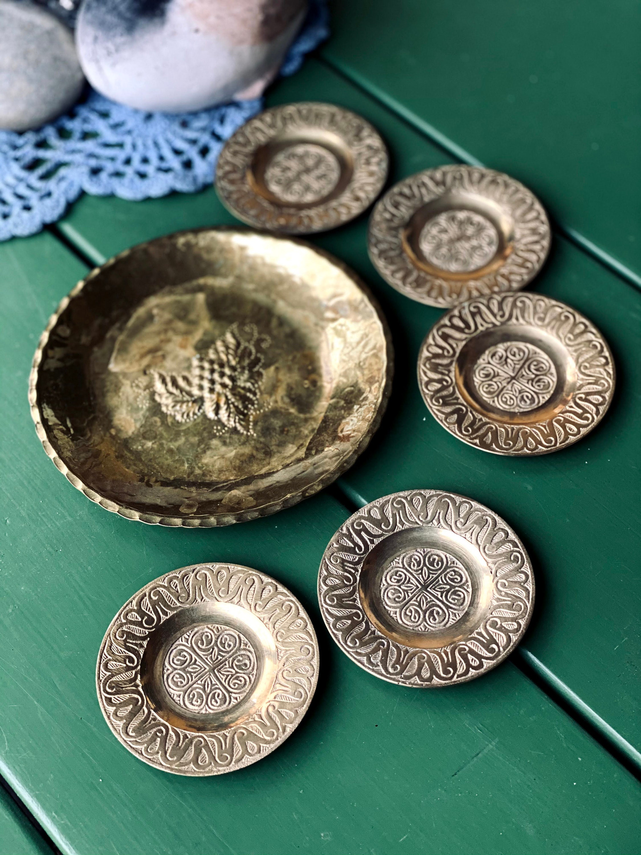 Vintage brass coaster set 6 pieces coasters with pattern | Etsy