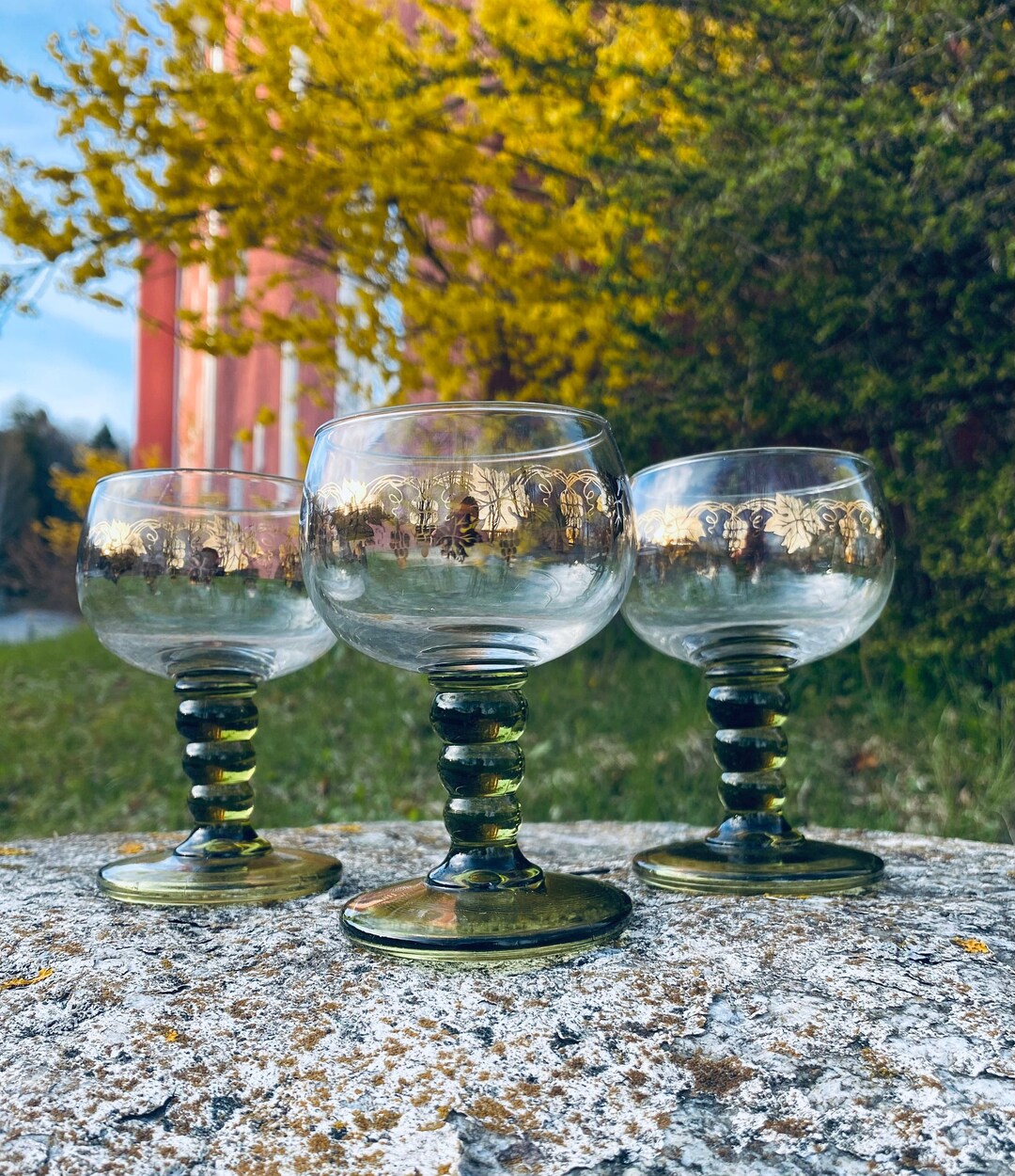 Set of 3 Roemer Wine Glasses, 100 Cl, Remmare, Römer Green Glasses ...