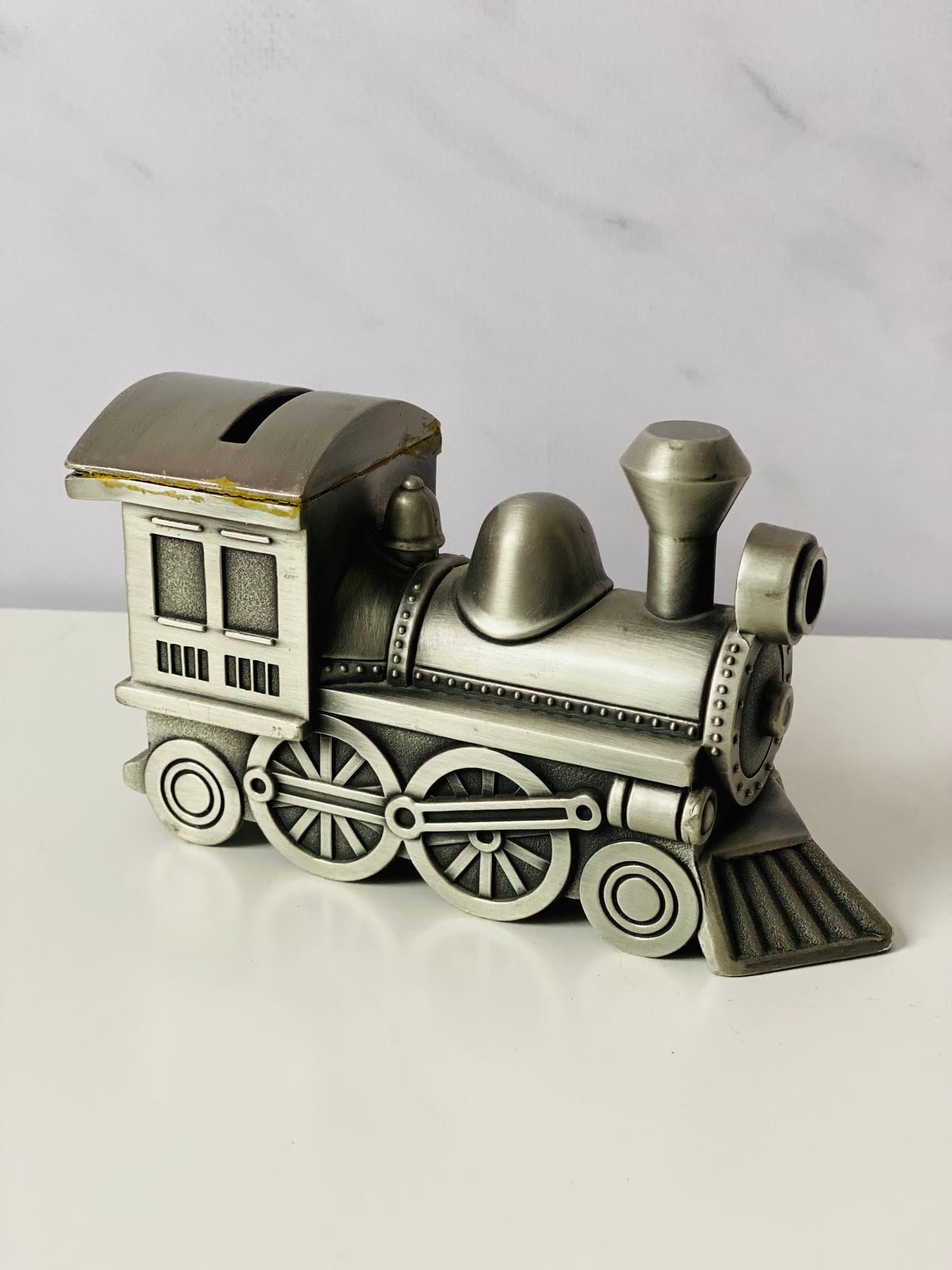 Vintage Train Coin Bank, Locomotive Piggy Bank, Pewter Money Box, Baby ...