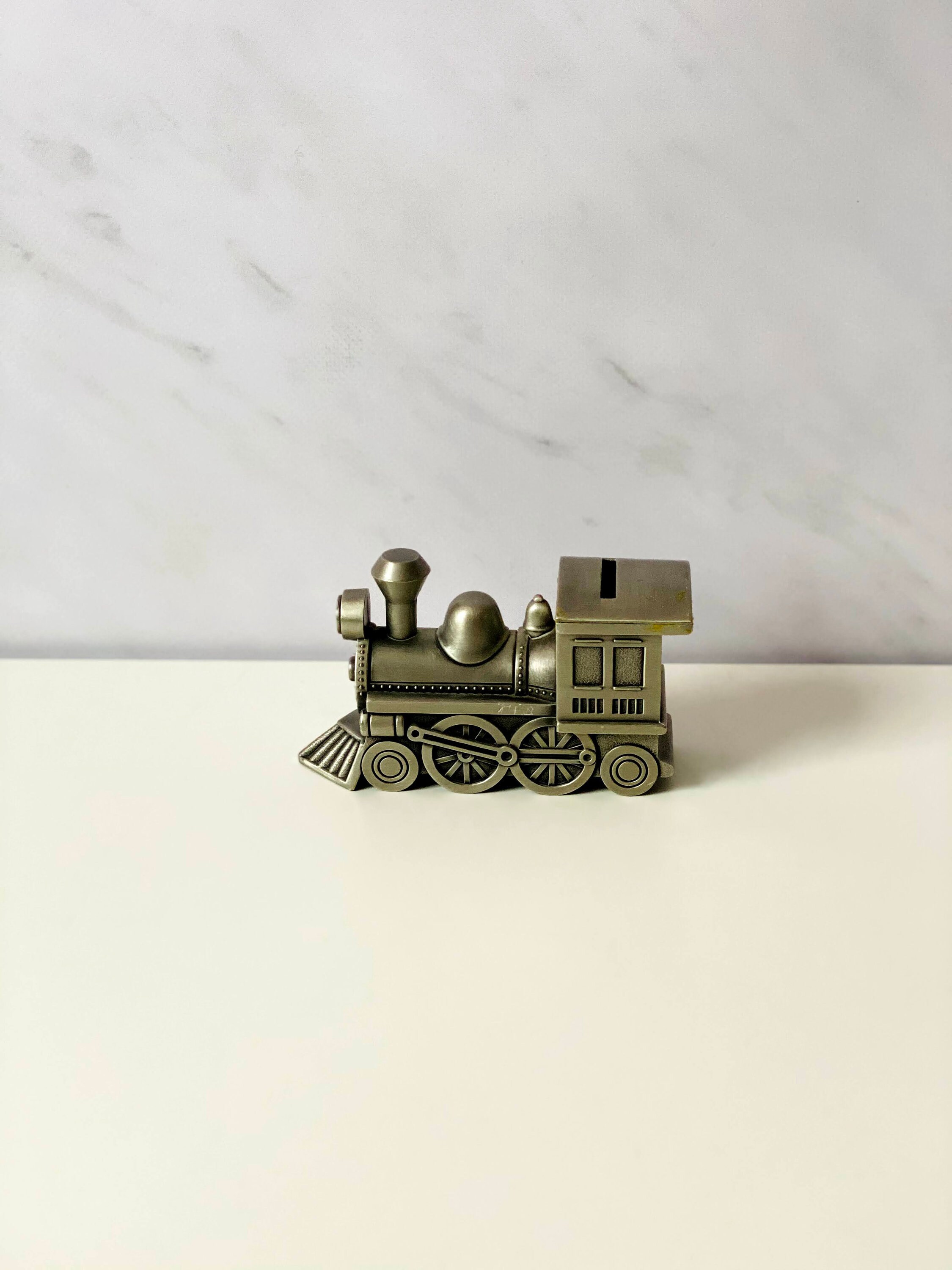 Vintage Train Coin Bank, Locomotive Piggy Bank, Pewter Money Box, Baby ...