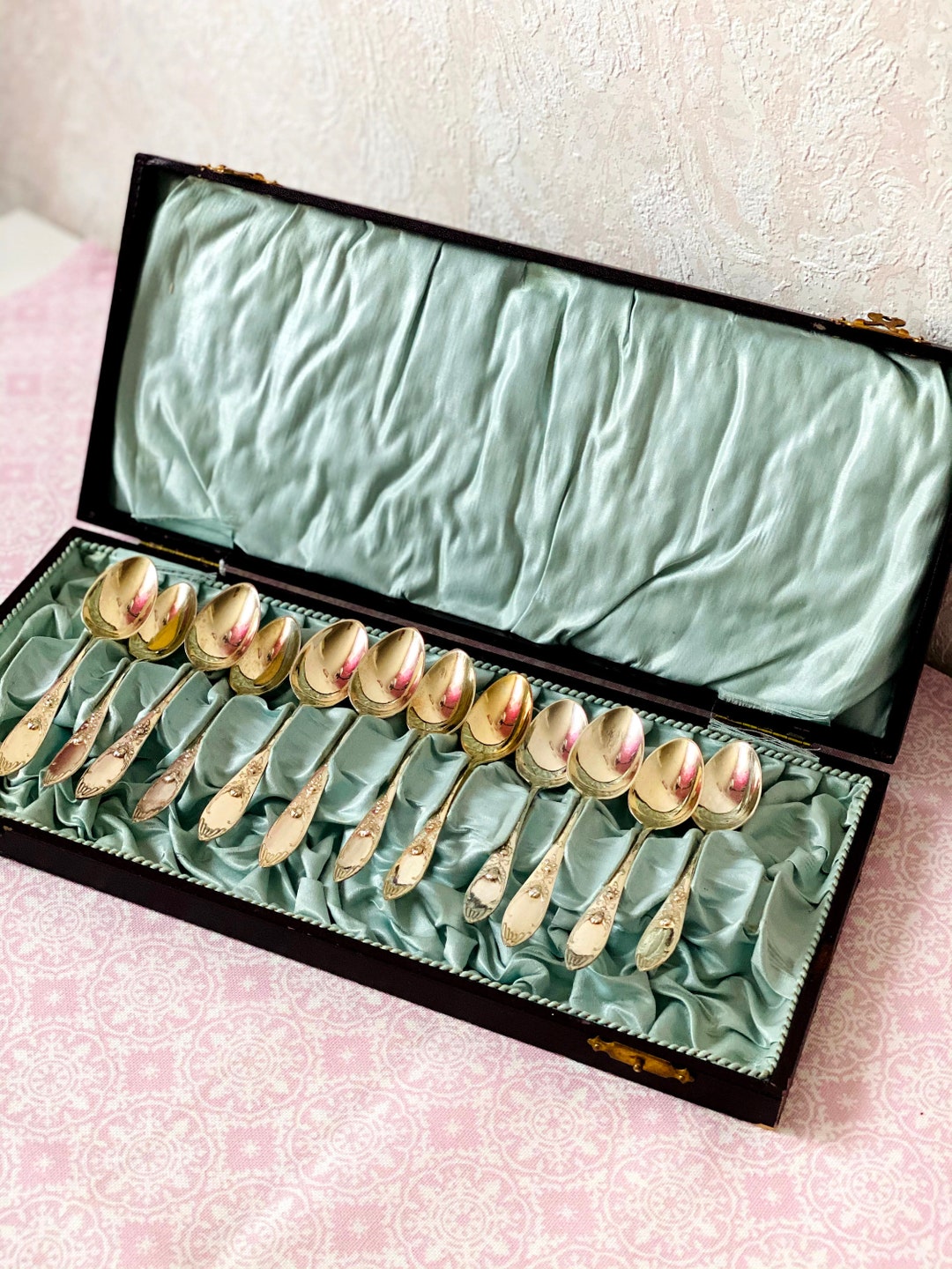 12 Pretty Silver Plated Tea Spoons Gothic Style Afternoon Tea Vintage ...