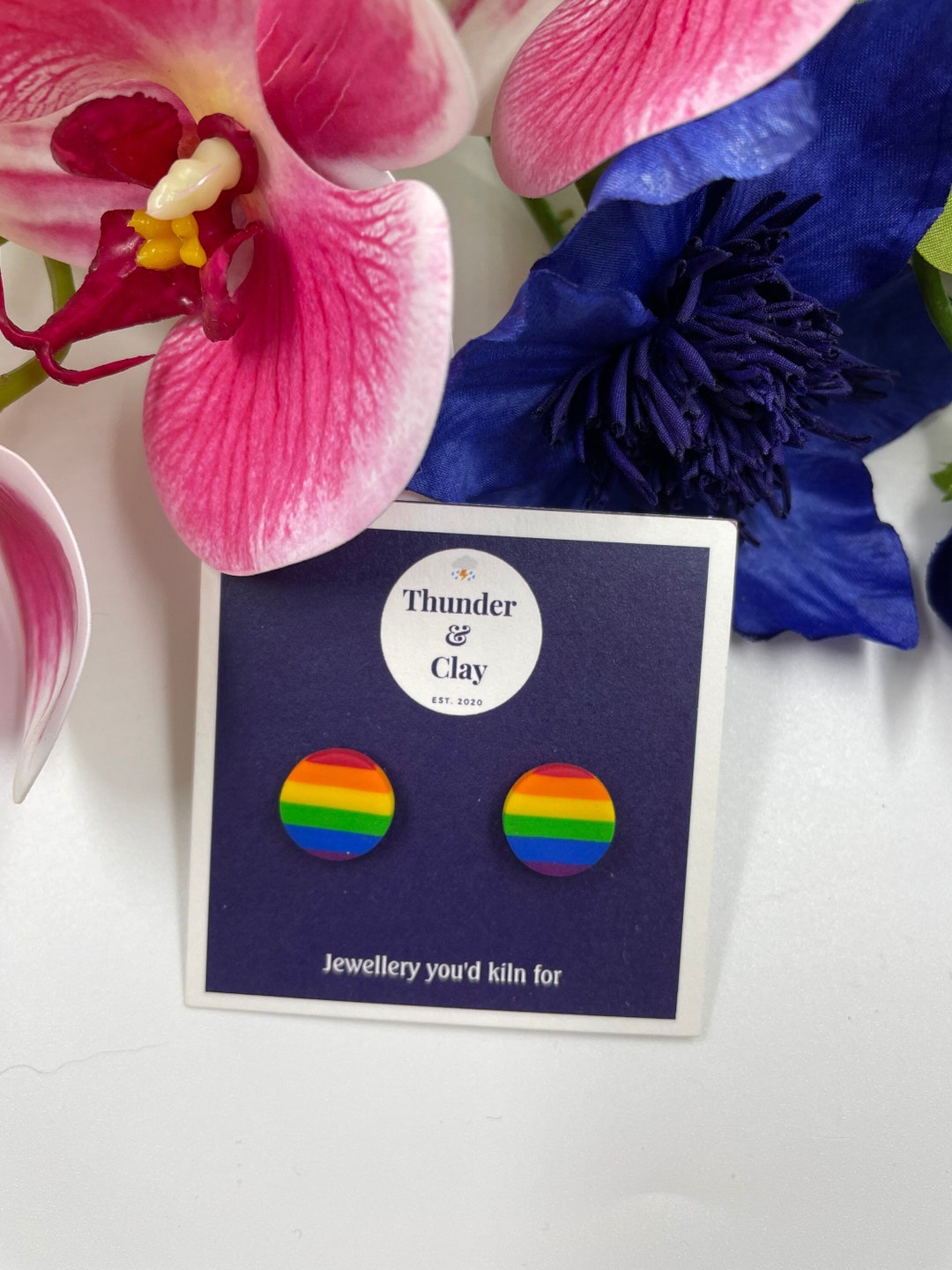 Large Rainbow Pride Studs Polymer Clay Earrings Statement Earrings Hypoallergenic Queer LGBTQ ...