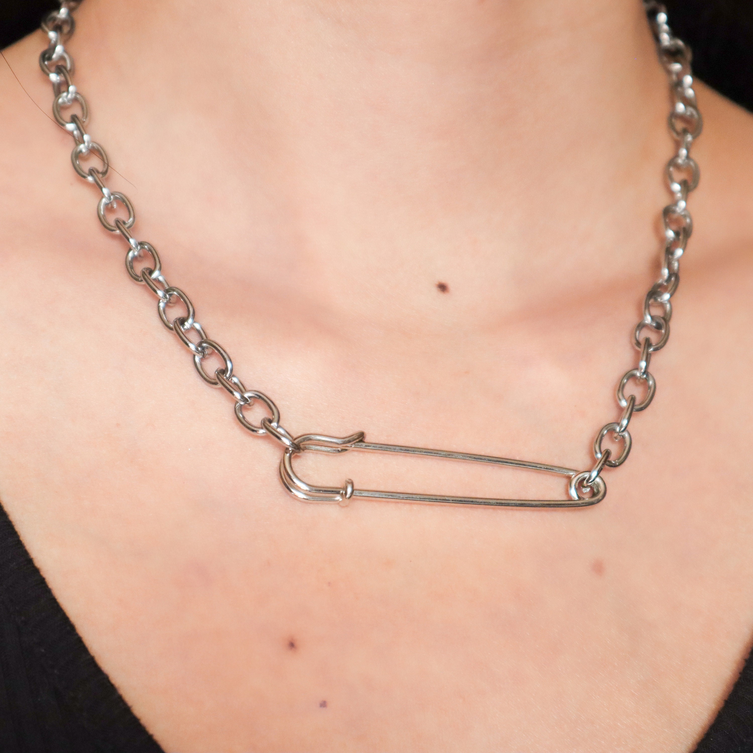 Safety Pin Necklace Silver Safety Pin Chain Necklace | Etsy