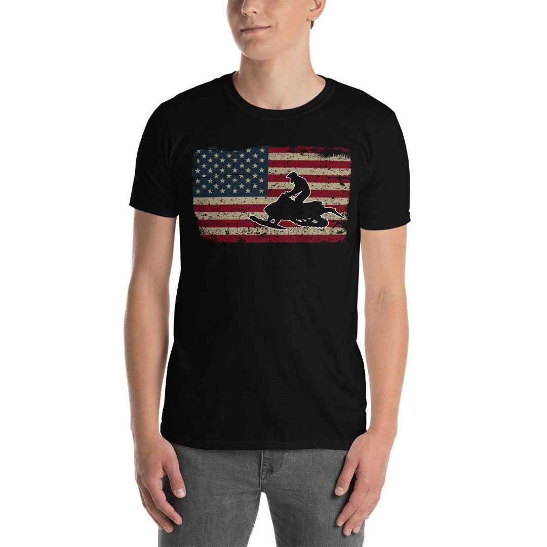 Snowmobile USA Flag Snow Sled Patriotic Snowmobiling Gift Short-sleeve ...