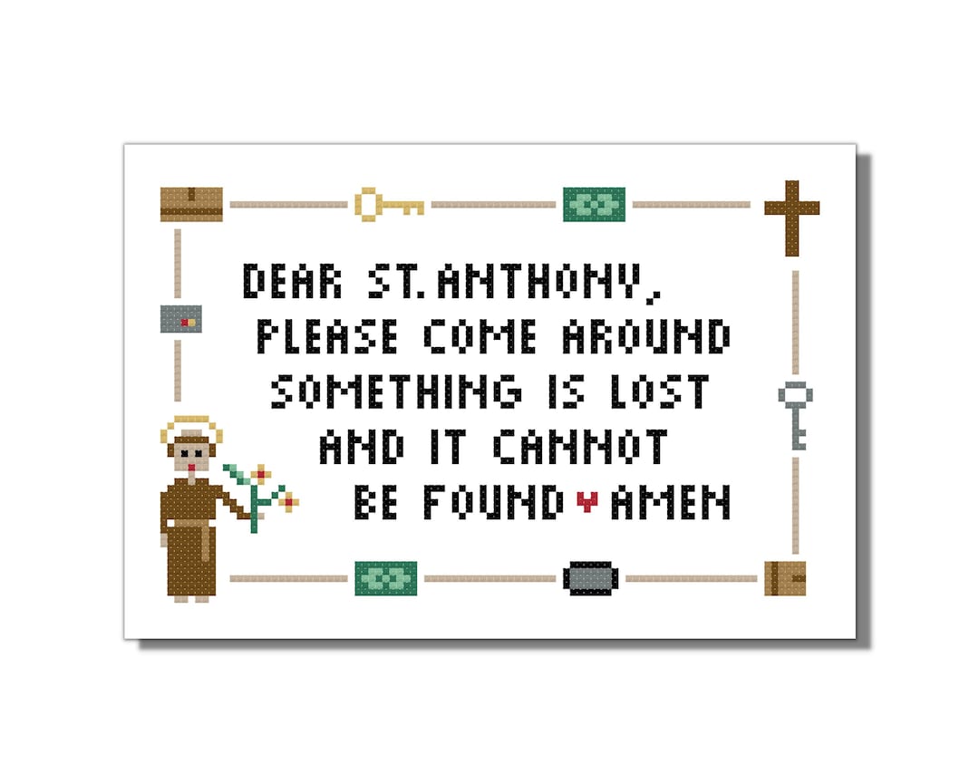 Saint Anthony, Patron Saint of Lost Items, Prayer, Cross Stitch Pattern ...
