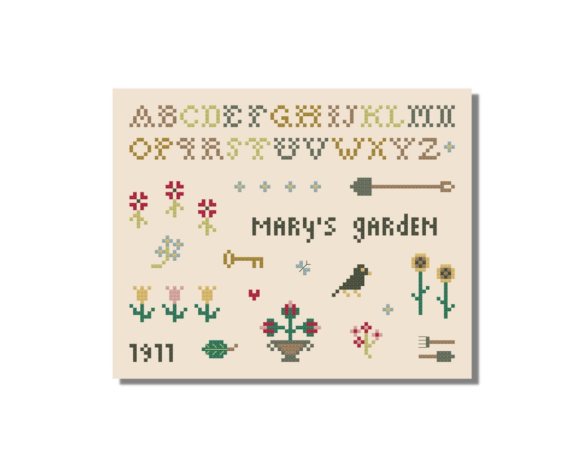 Secret Garden, Sampler, Cross Stitch Pattern, PDF File, Gardening ...
