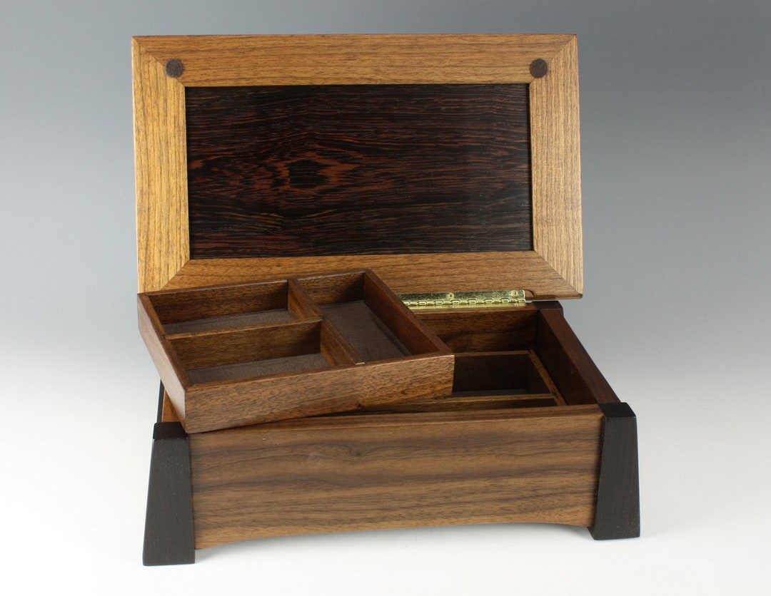 Classic Wooden Multi Purpose Box of Solid Walnut With African Wenge ...