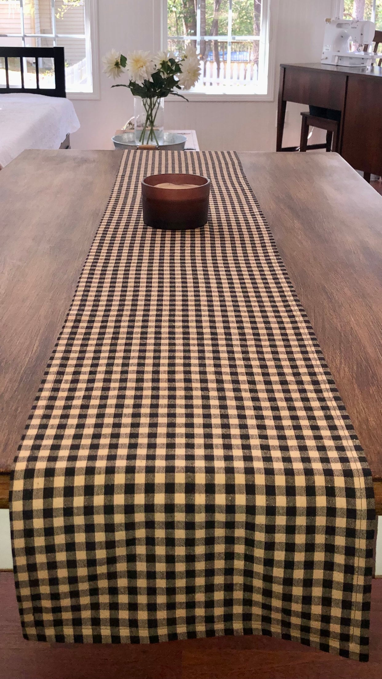 Tan & Black Gingham Table Runner/ Table Decor - Etsy