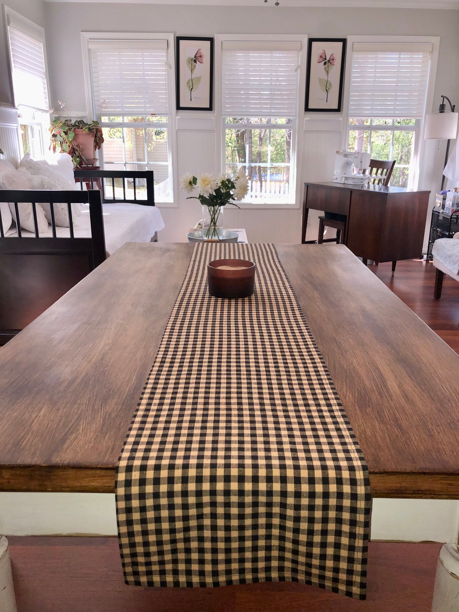 Tan & Black Gingham Table Runner/ Table Decor - Etsy