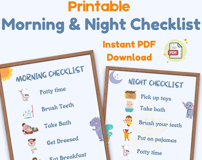 Kids Morning / Night Time Routine Charts, Evening Responsibility ...