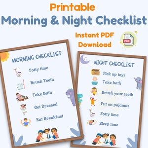 Kids Morning / Night Time Routine Charts, Evening Responsibility ...