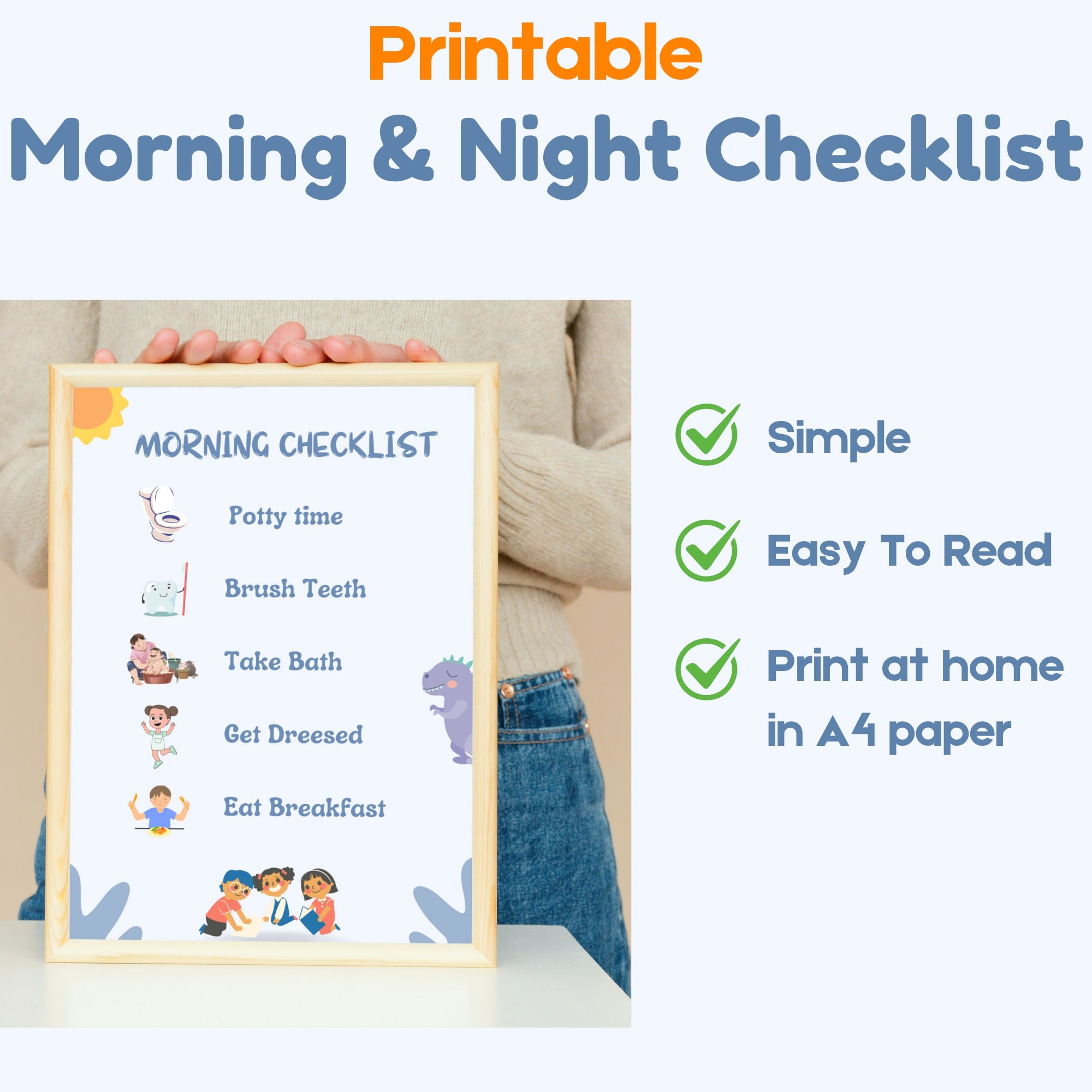 Kids Morning / Night Time Routine Charts, Evening Responsibility ...