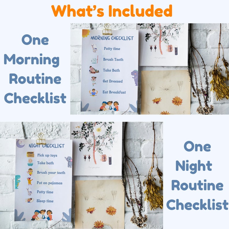 Kids Morning / Night Time Routine Charts, Evening Responsibility ...