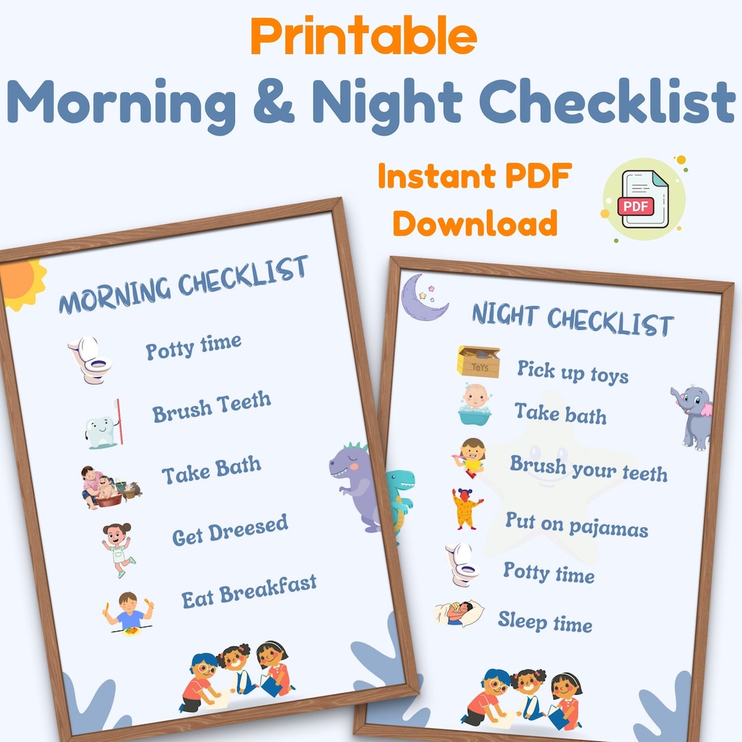 Kids Morning / Night Time Routine Charts, Evening Responsibility ...
