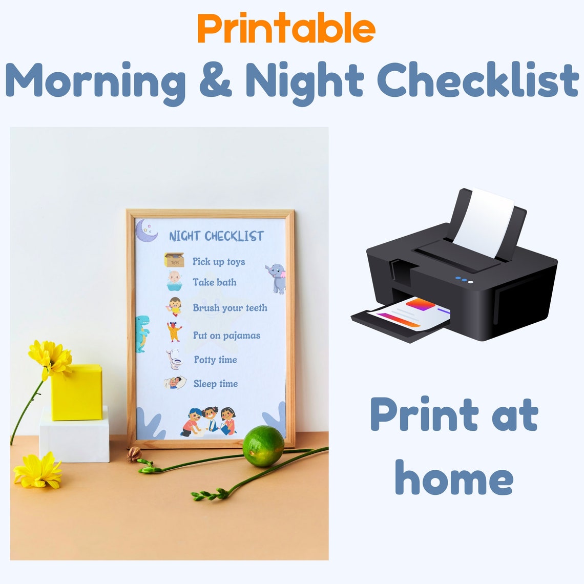 Kids Morning / Night Time Routine Charts, Evening Responsibility ...