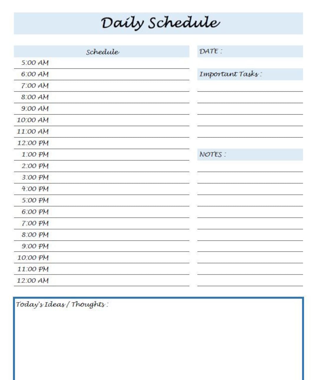 Daily Schedule | Hourly Planner | Daily Task Planner | Daily Ideas and ...
