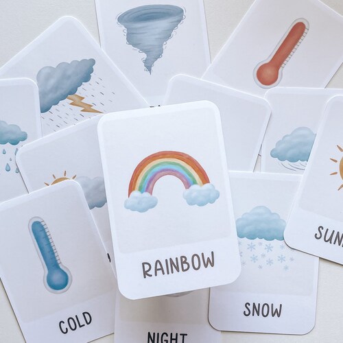 Weather Flashcards Printable Montessori Material Toddler - Etsy