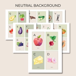 Watercolor ABC Food Flashcard | Printable Montessori Material Toddler ...