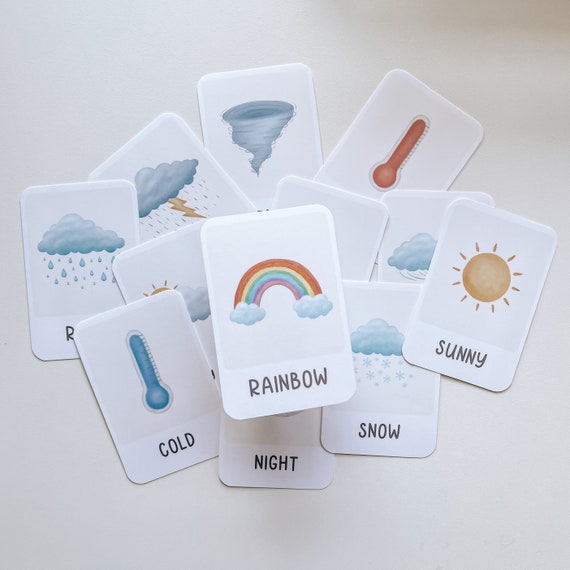 Weather Flashcards Printable Montessori Material Toddler - Etsy