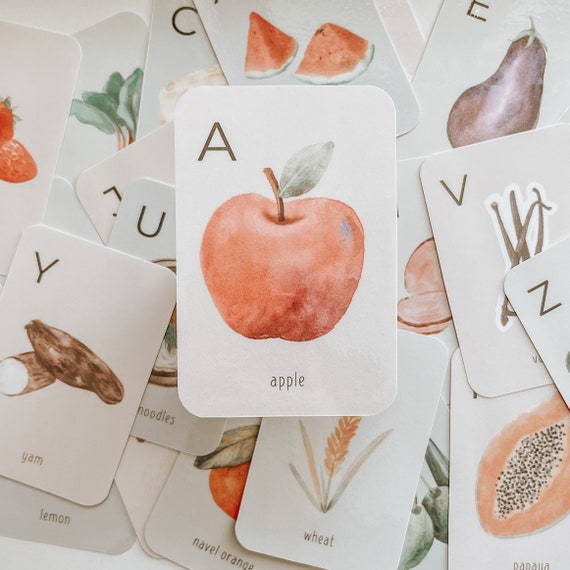 Watercolor ABC Food Flashcard Printable Montessori Material | Etsy