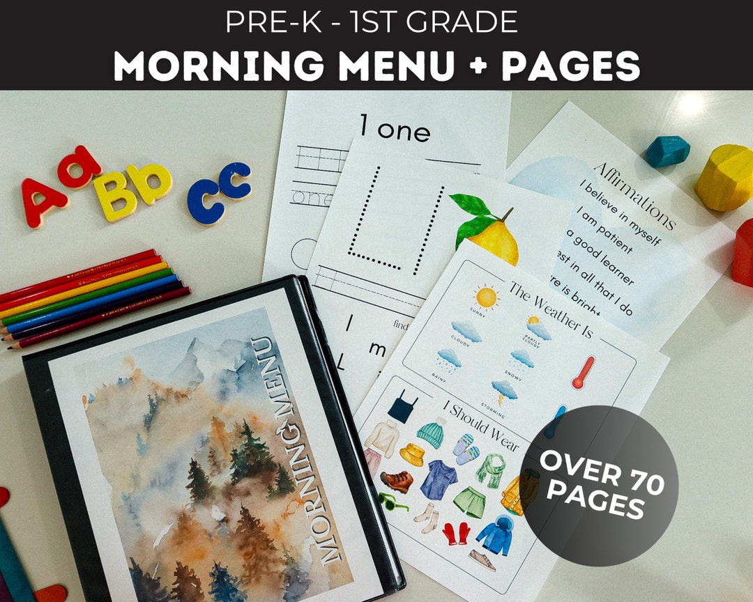 Preschool Morning Menu Printable: Calendar, Tracing, Affirmations (70 ...