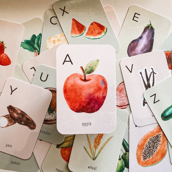 Watercolor ABC Food Flashcard Printable Montessori Material - Etsy