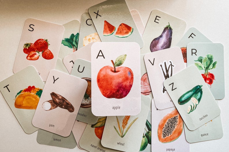 Watercolor ABC Food Flashcard | Printable Montessori Material Toddler ...