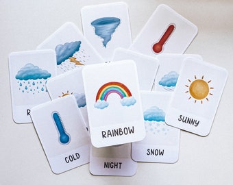 Weather Flashcards, Homeschool Montessori Materials, Toddler Flash ...