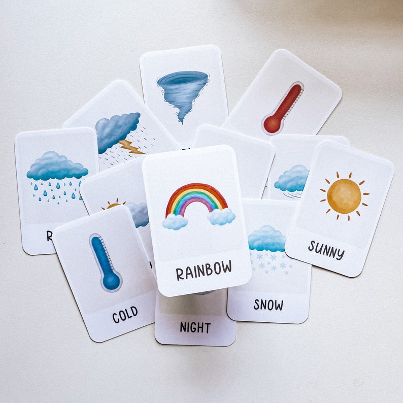 Weather Flashcards Printable Montessori Material Toddler Flash Cards - Etsy