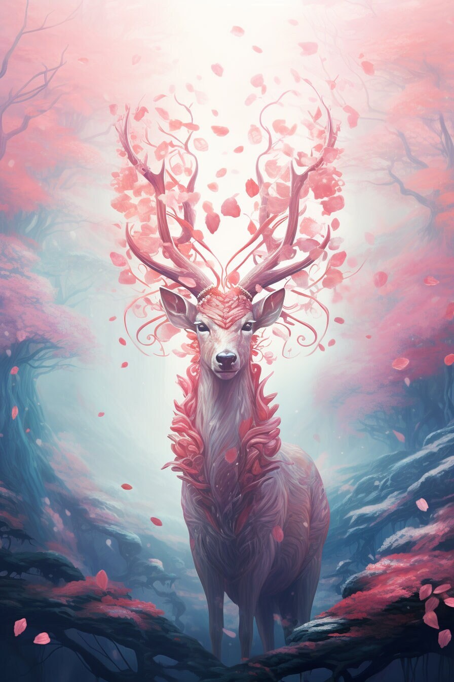 Fairy Tale Pink Deer | Printable | AI Art | Wall Art - Etsy