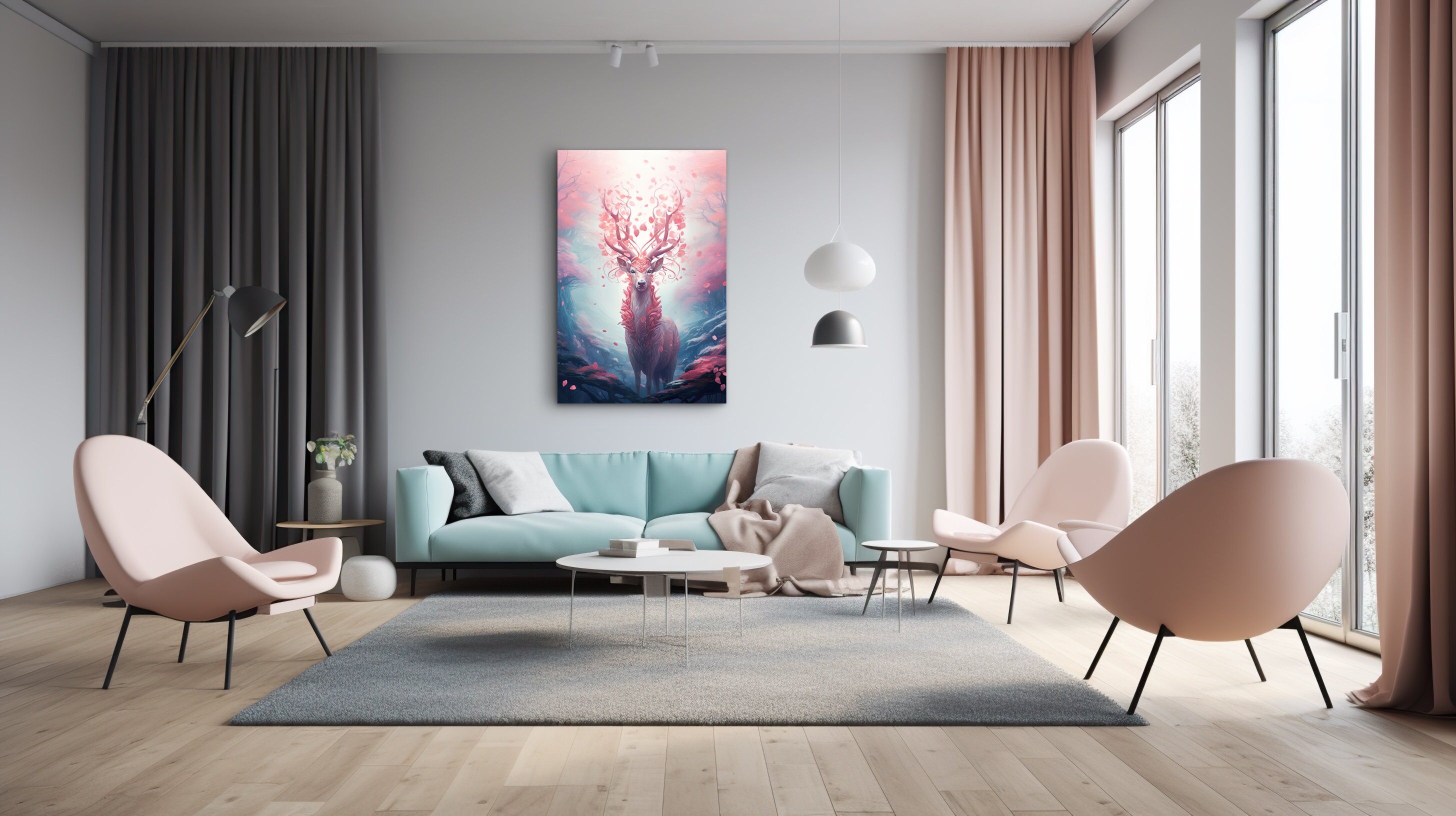 Fairy Tale Pink Deer | Printable | AI Art | Wall Art - Etsy