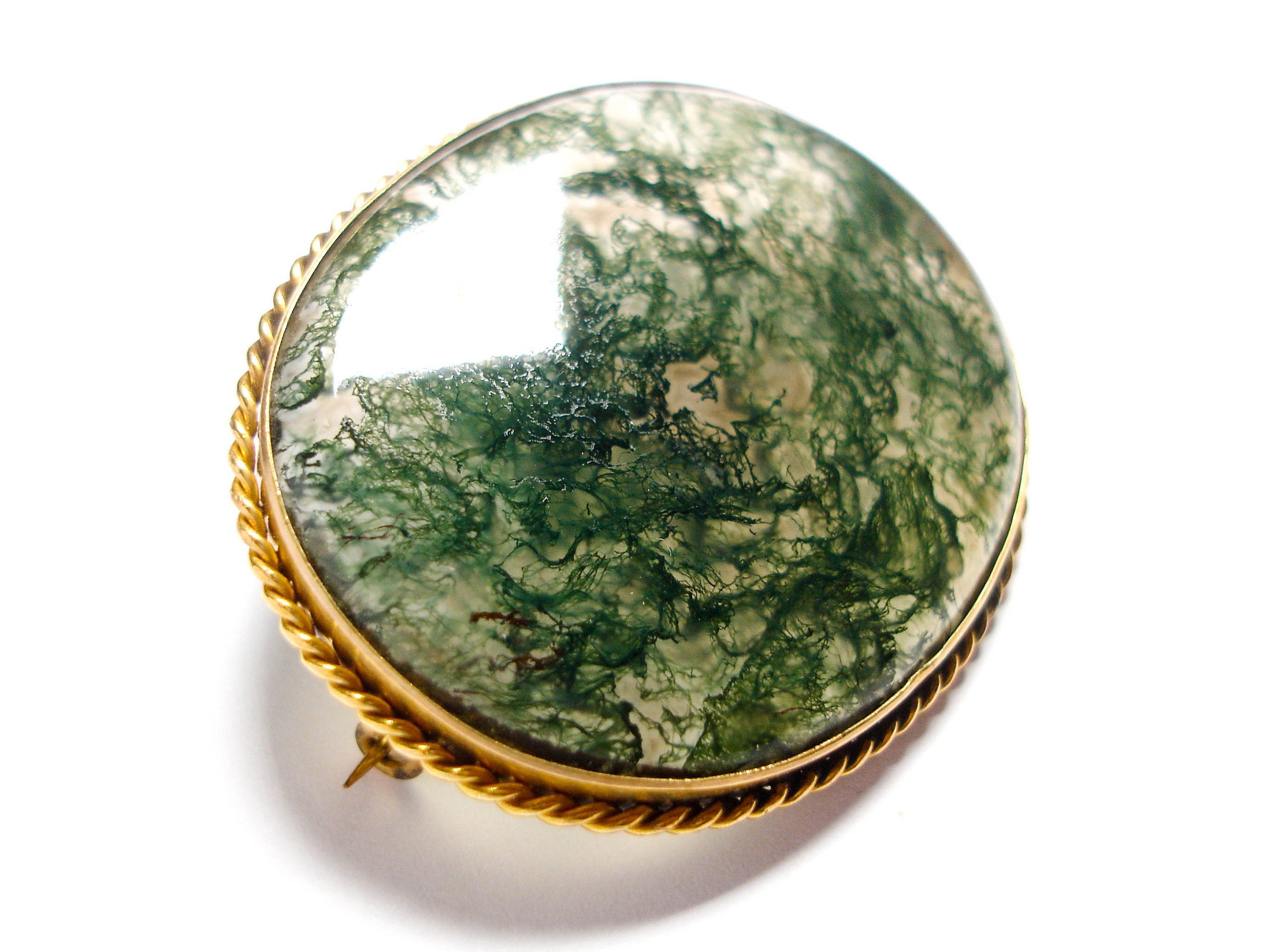 Reserved for Janette Victorian Gold and Moss Agate Brooch | Etsy
