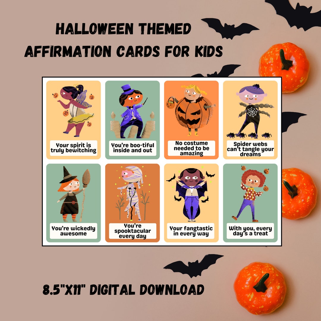 Halloween Themed Affirmation Cards for Kids 8 Printable Cards Positive ...