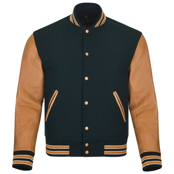 Green Leather Varsity Jacket - Etsy