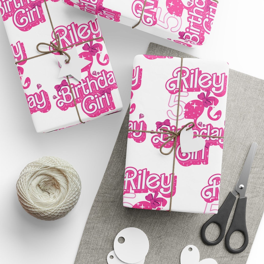 Gift Wrapping Paper Girl Birthday Pink Doll Name Wrapping Paper for ...