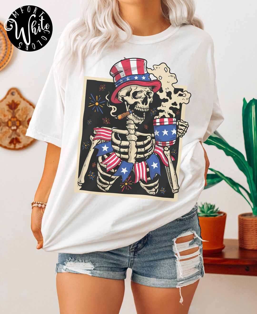 4th of July Patriotic Skeleton Comfort Colors Tshirt Funny Womens ...