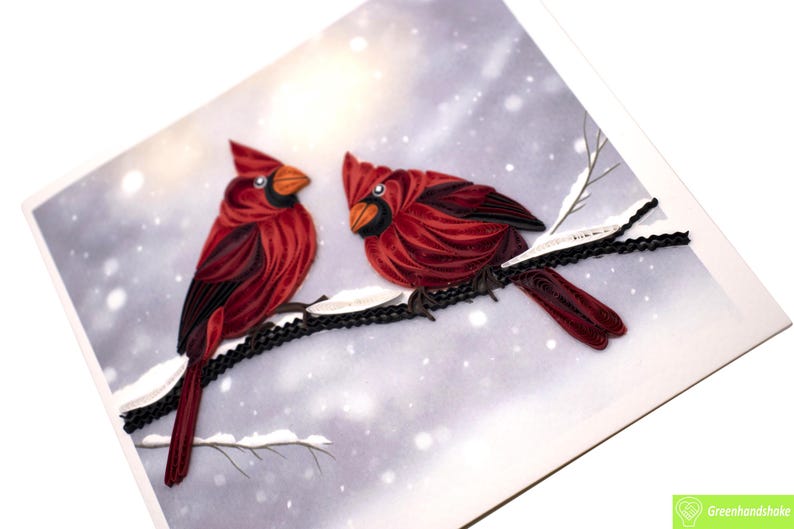 Winter Cardinals Quilling Card: Handmade Snowy Branch Greeting Card - Etsy