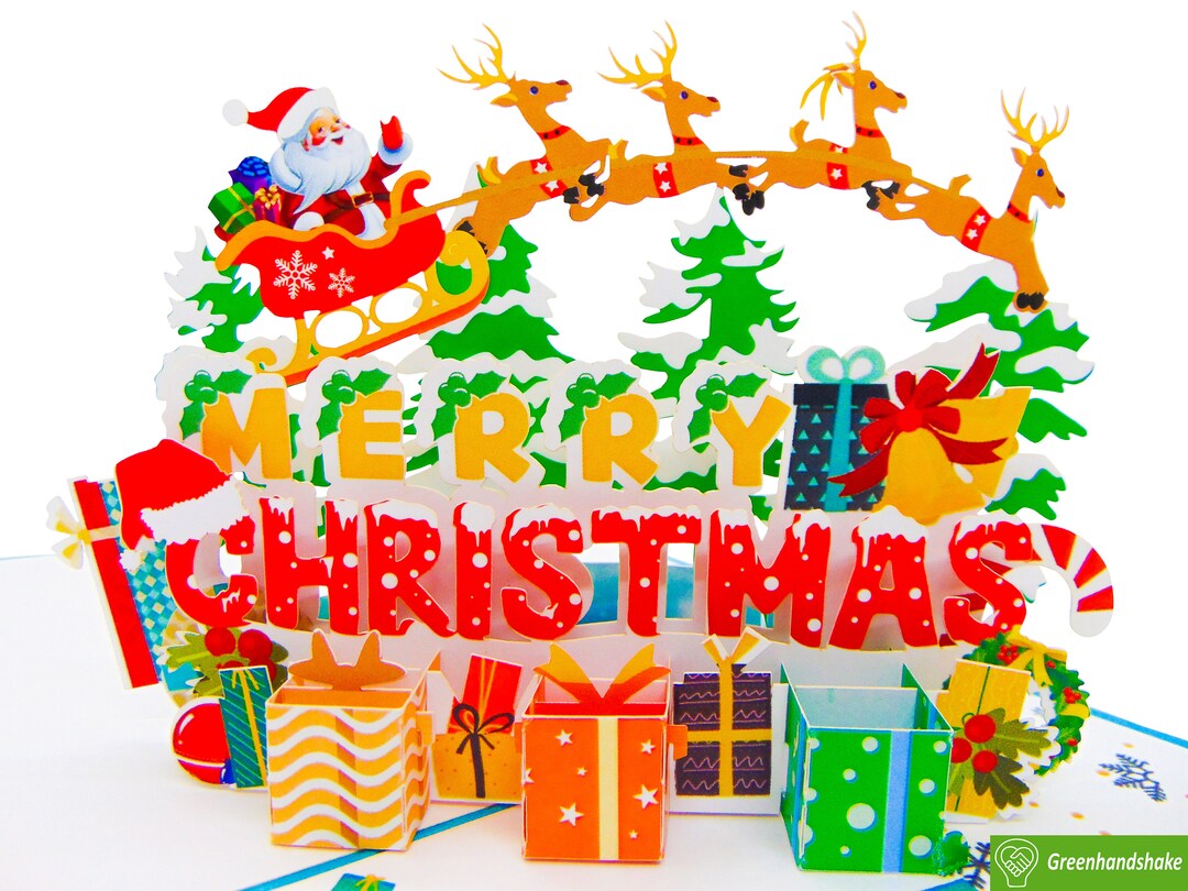 Christmas Santa Claus Rides Reindeer, Pop up Card, 3D Popup Greeting ...
