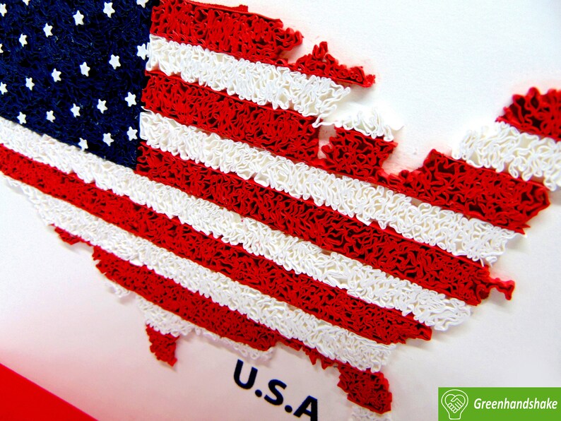 American Flag Map Quilling Card: Patriotic Handmade Greeting Card - Etsy