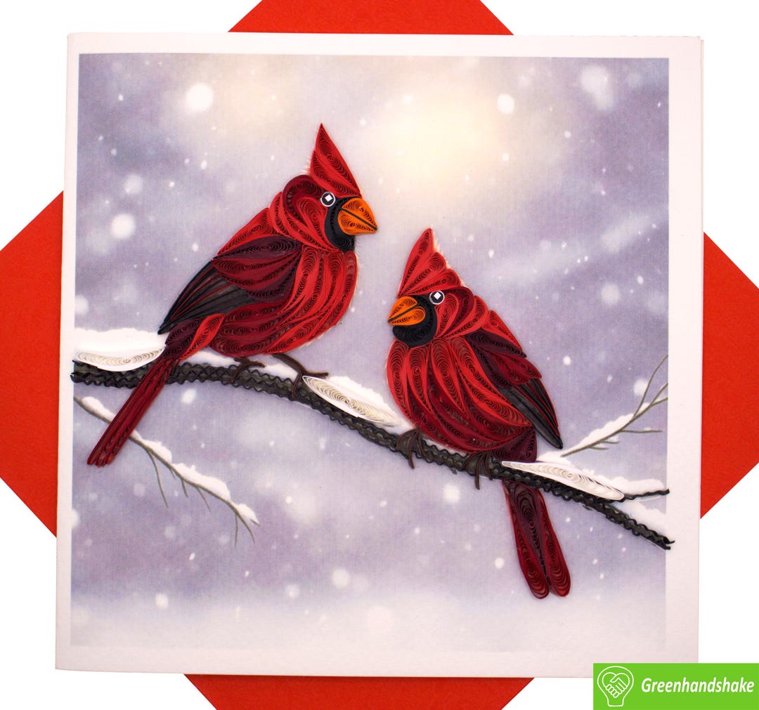 Winter Cardinals Quilling Card: Handmade Snowy Branch Greeting Card - Etsy