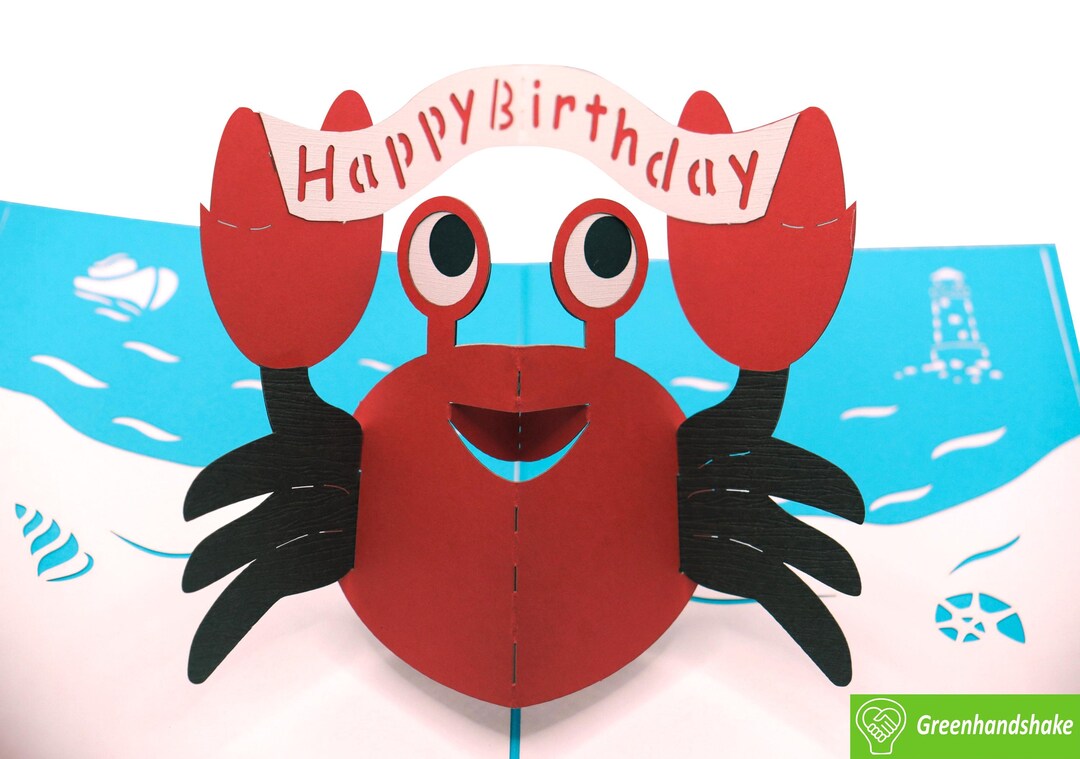 Crabby Birthday Pop-up Card: Handmade 3D Greeting Card - Etsy