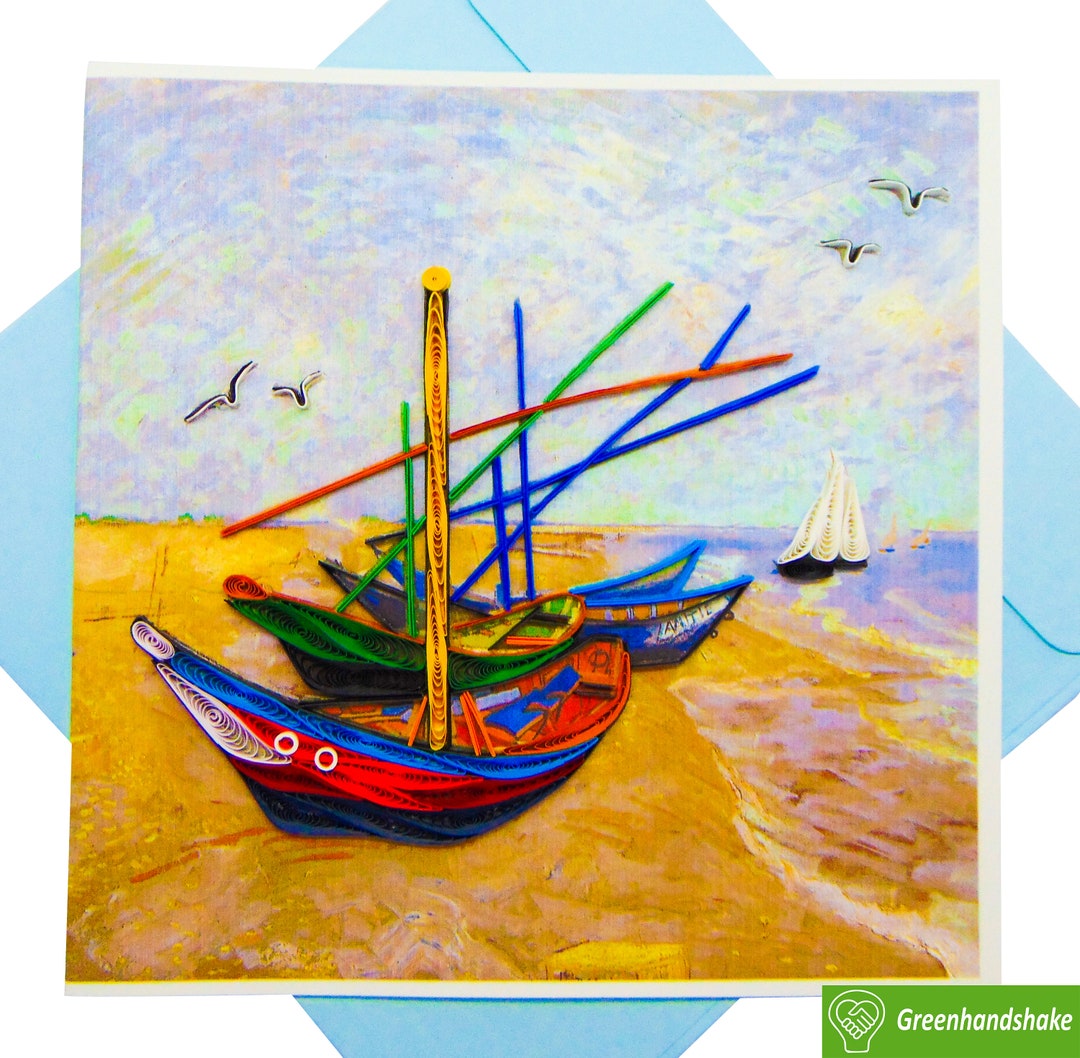 Van Gogh Fishing Boats on the Beach (1888) Quilling Art Greeting Card ...
