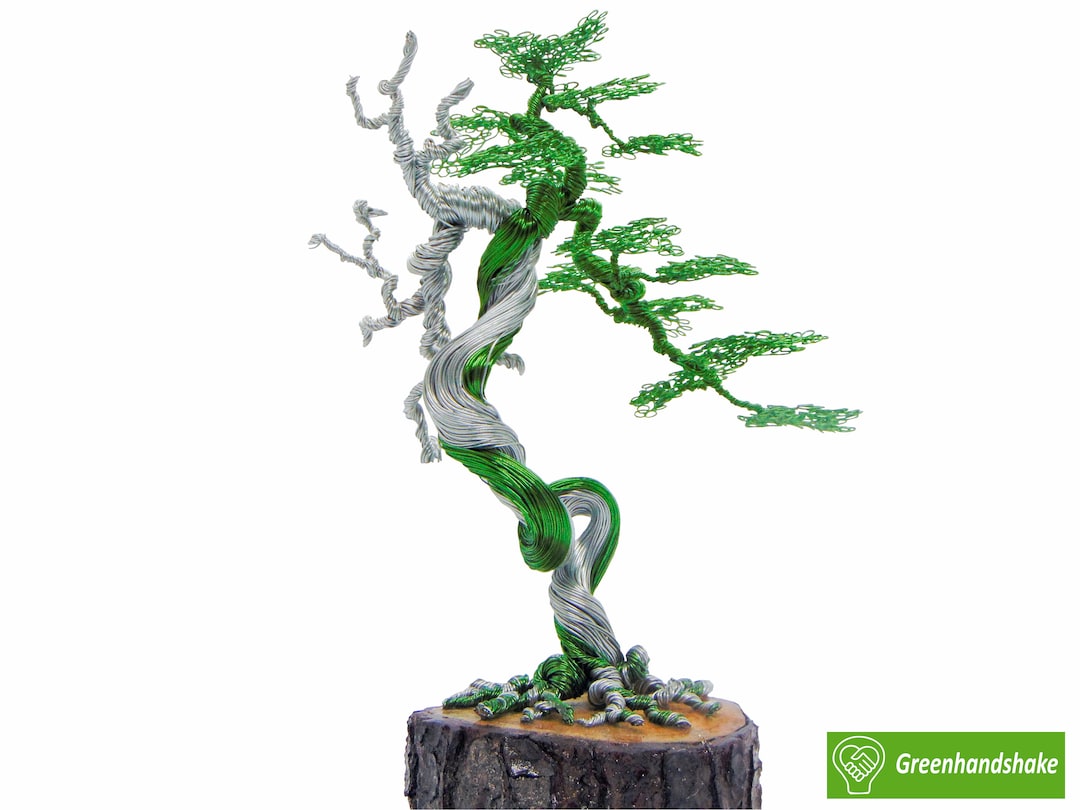 Green Copper Wire Bonsai Tree Sculpture: Handmade Home Decor - Etsy