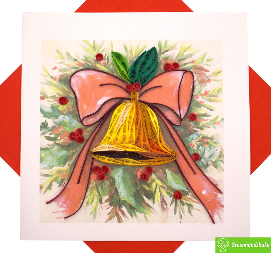 Festive Christmas Bow & Jingle Bell Quilling Greeting Card-unique ...