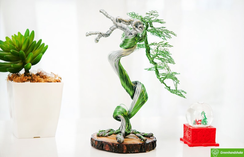 Green Copper Wire Bonsai Tree Sculpture: Handmade Home Decor - Etsy