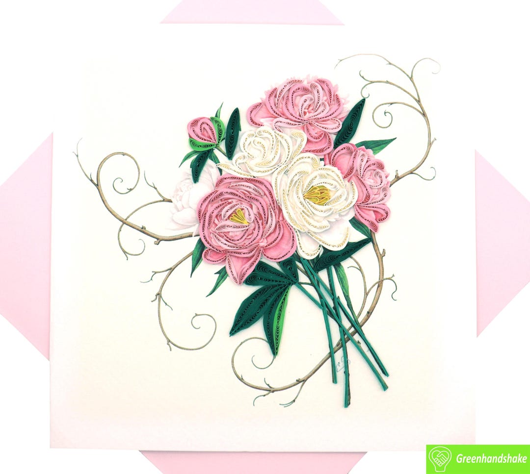 Handmade Peony Quilling Card: Floral Art Greeting Card - Etsy