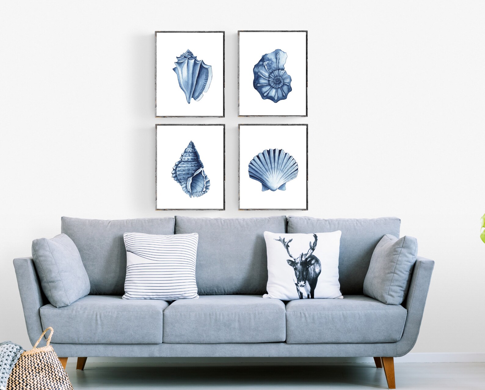 Blue Seashells Prints Set of 4. Coastal Printable Wall Art. - Etsy