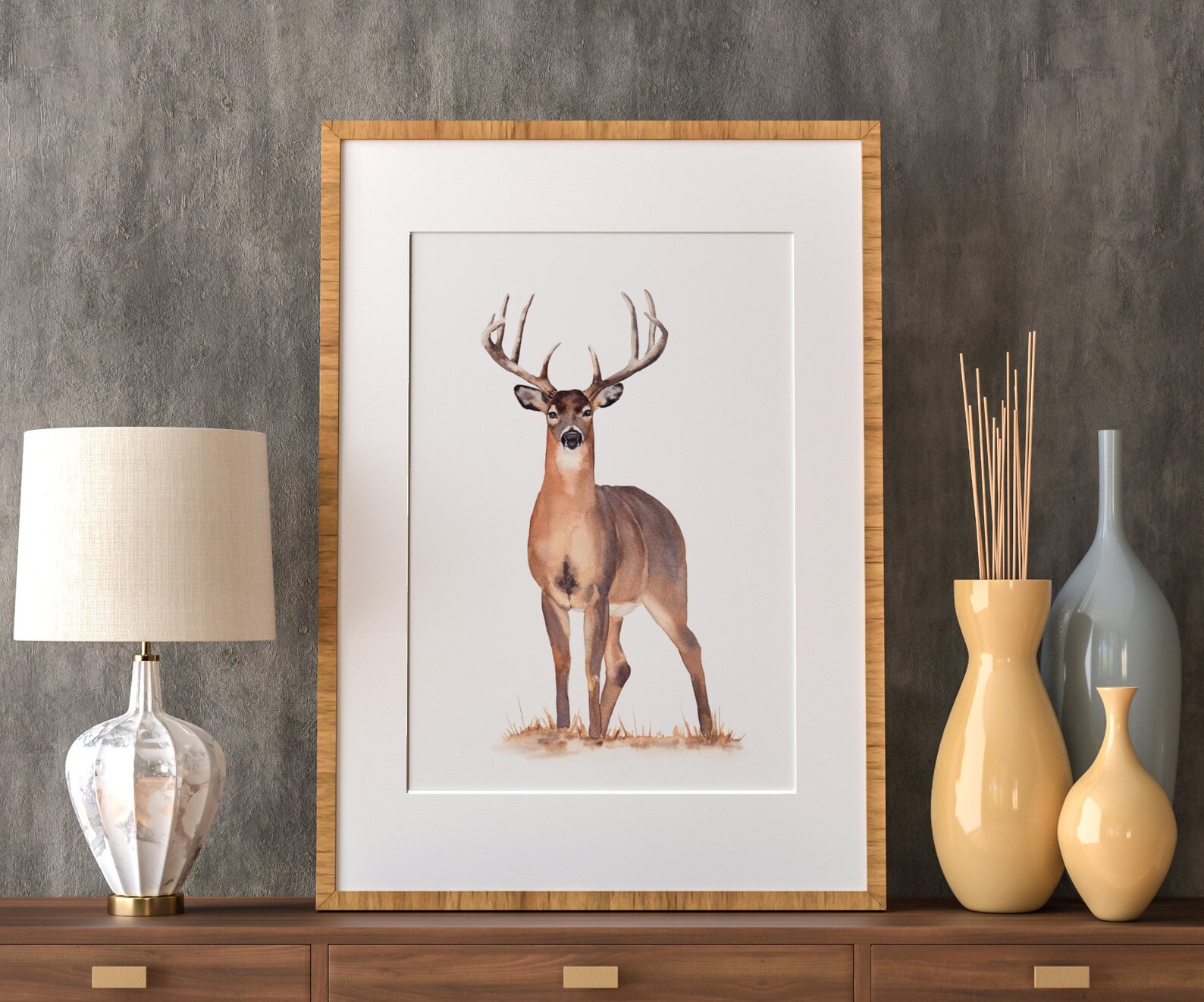 Whitetail Deer Printable Wall Art. Watercolor Reindeer - Etsy