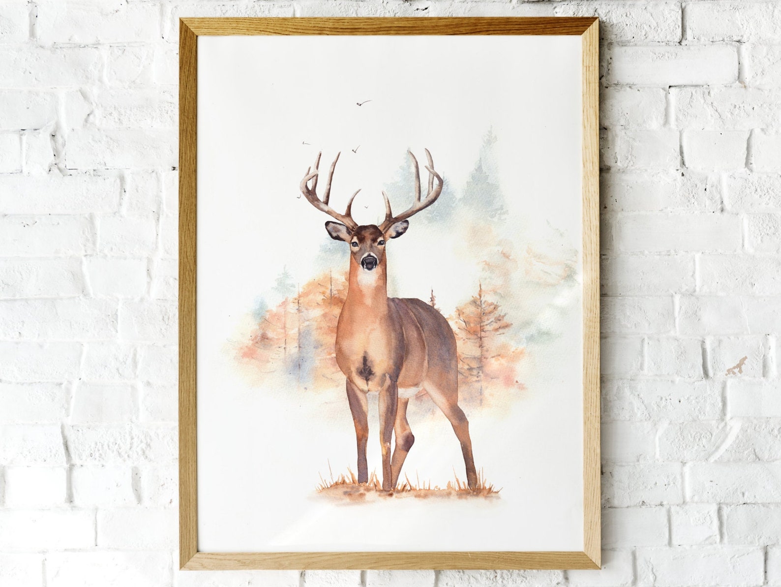 Watercolor Fall Deer Print. Stag Poster. Wildlife Printable Wall Art ...