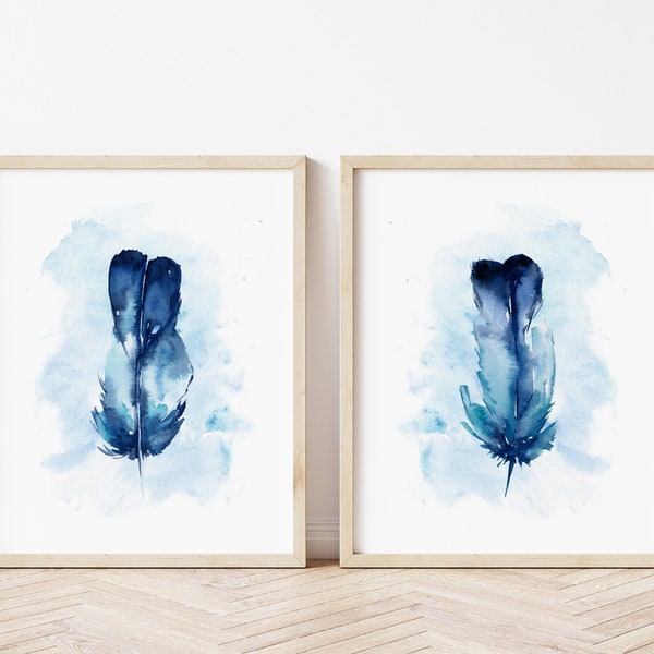 Blue Feather Print - Etsy